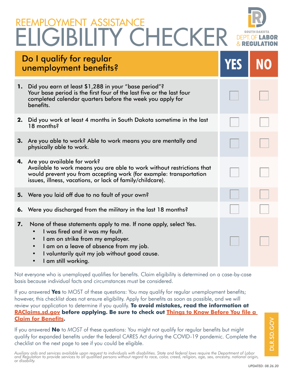 South Dakota Reemployment Assistance Eligibility Checker - Fill Out ...