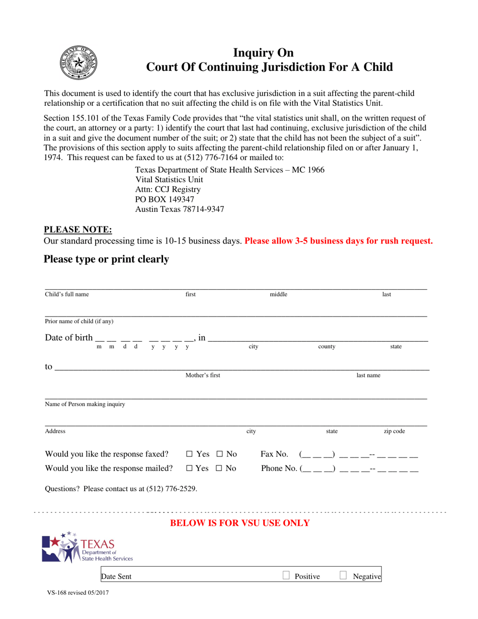 Form VS-168 - Fill Out, Sign Online and Download Fillable PDF, Texas ...