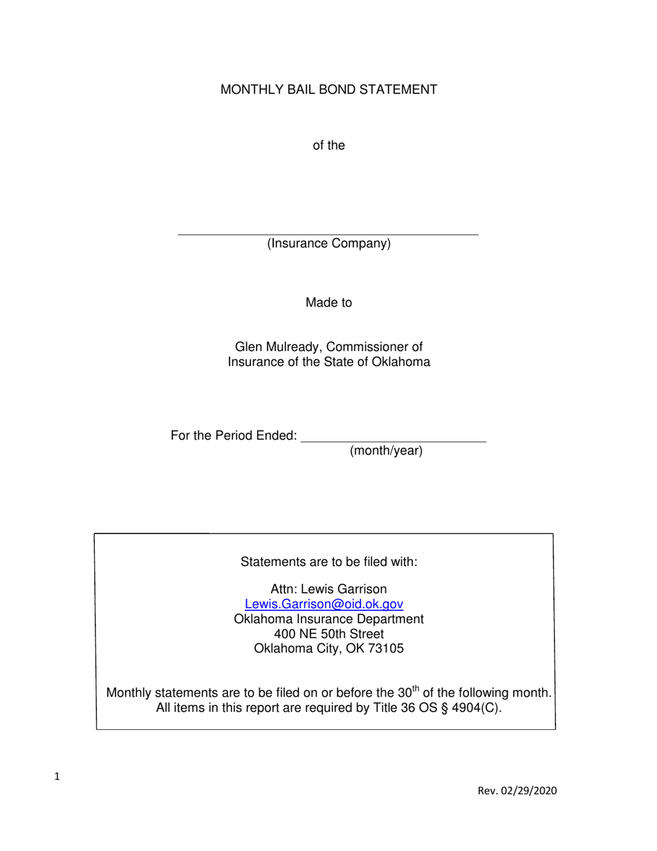 Oklahoma Monthly Bail Bond Statement - Fill Out, Sign Online and ...