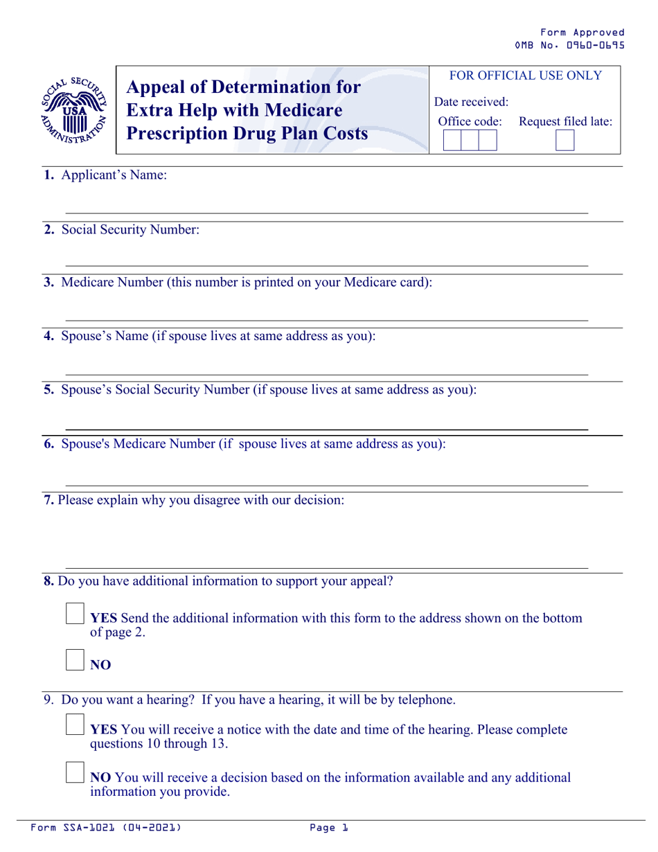 Form SSA-1021 Download Fillable PDF or Fill Online Appeal of ...