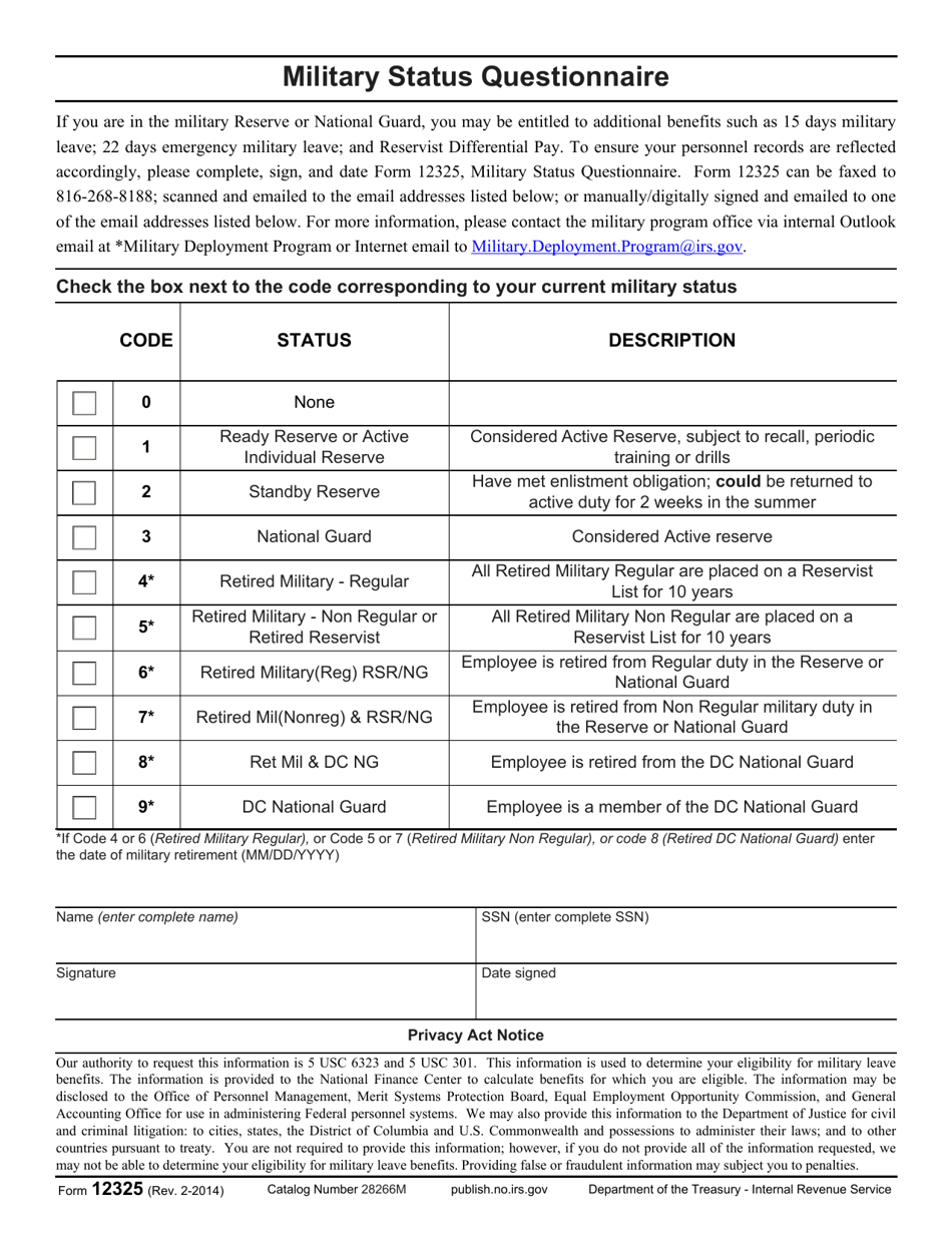 IRS Form 12325 - Fill Out, Sign Online and Download Fillable PDF ...