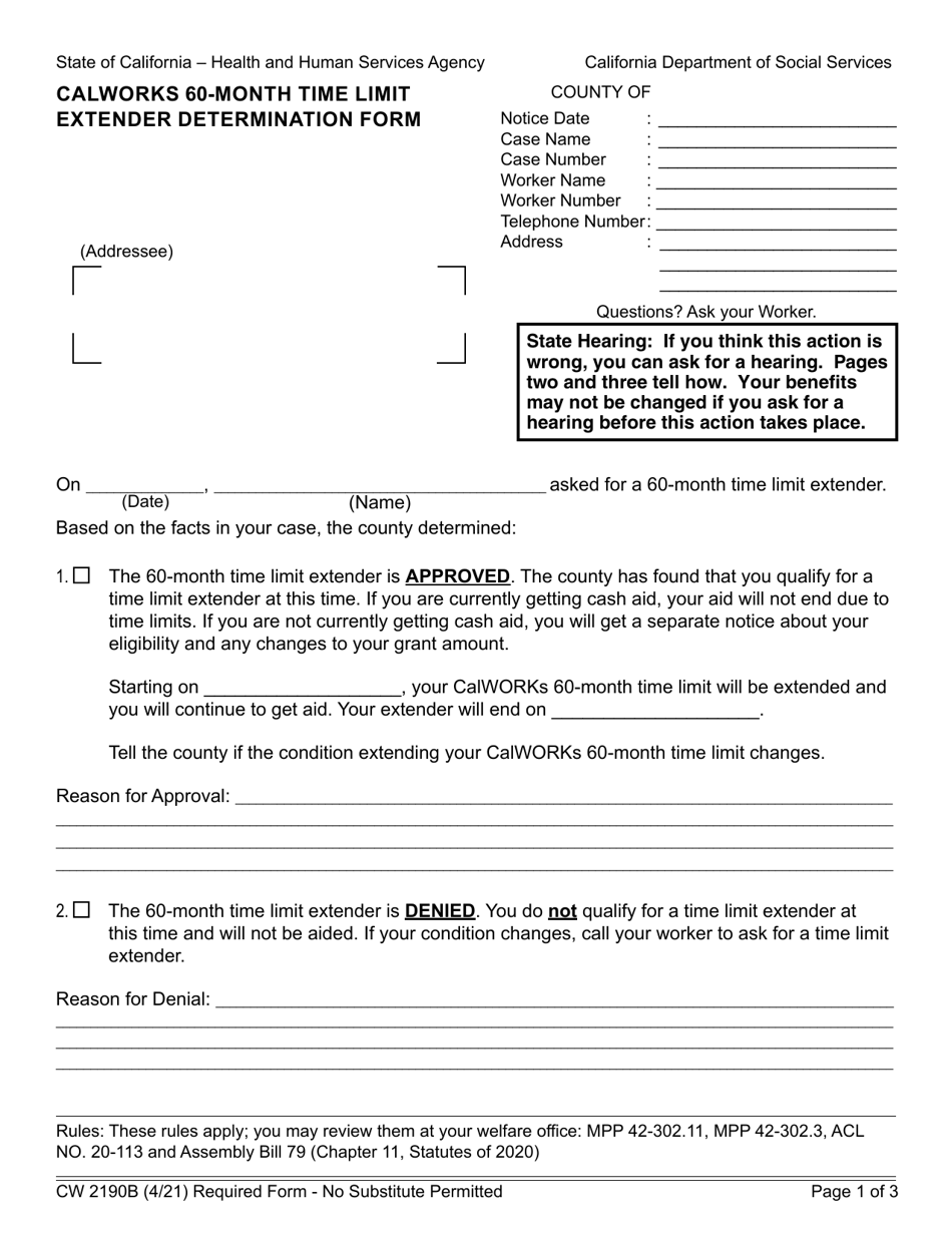 Form CW2190B - Fill Out, Sign Online and Download Fillable PDF ...