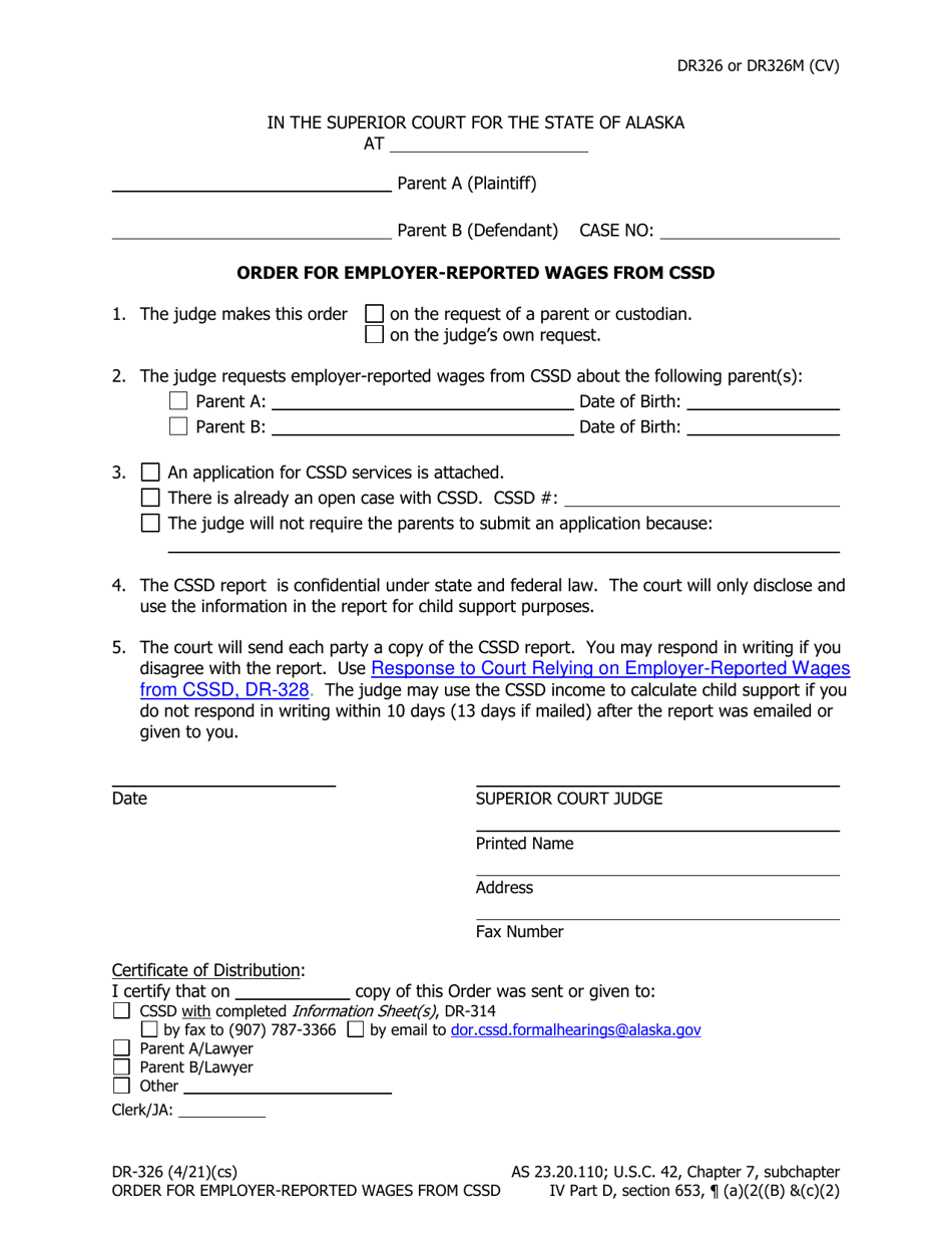 Form DR-326 Download Fillable PDF or Fill Online Order for Employer ...