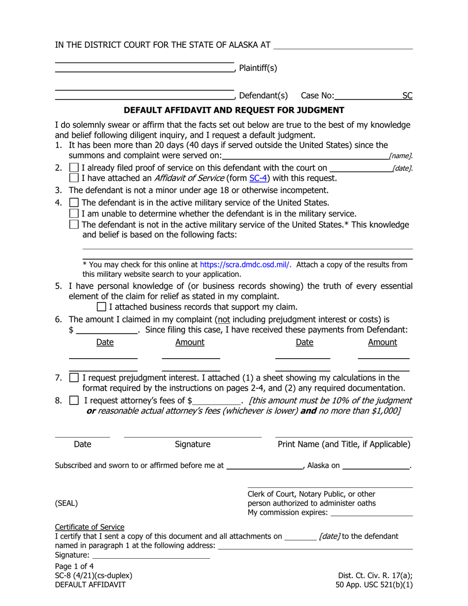 Form SC-8 Download Fillable PDF or Fill Online Default Affidavit and ...