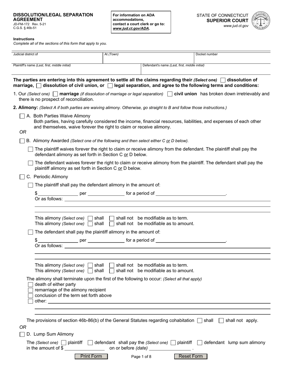 Form JD-FM-172 Download Fillable PDF or Fill Online Dissolution/Legal ...
