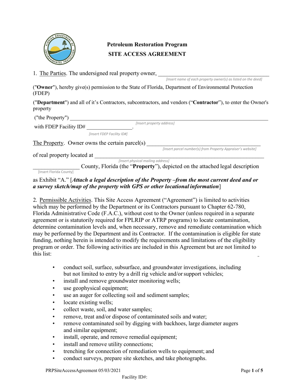 Florida Site Access Agreement - Fill Out, Sign Online and Download PDF ...