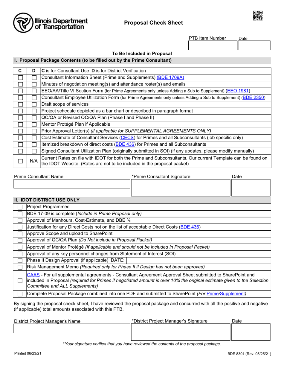 Form BDE8301 Download Fillable PDF or Fill Online Proposal Check Sheet ...