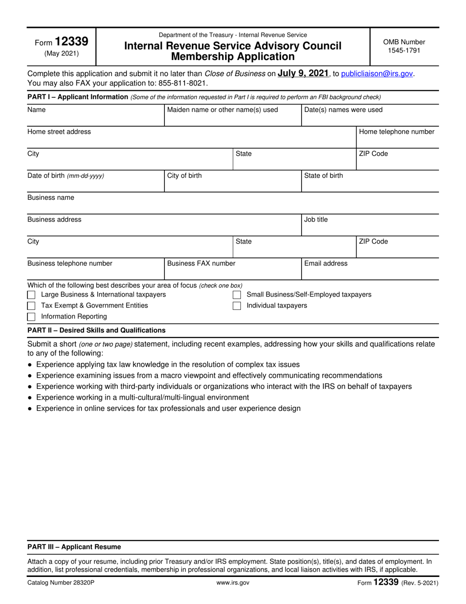 IRS Form 12339 Download Fillable PDF or Fill Online Internal Revenue ...