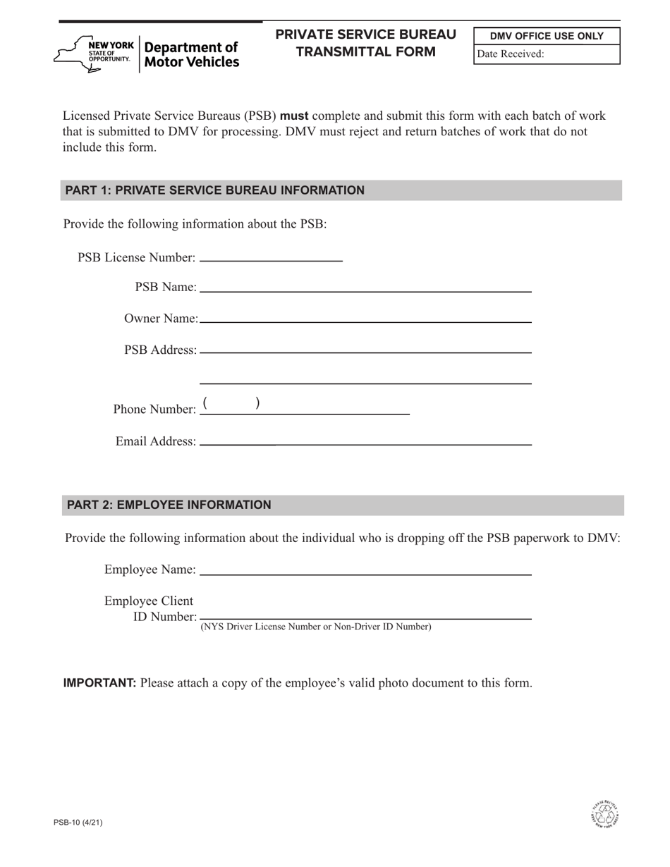 Form PSB-10 - Fill Out, Sign Online and Download Fillable PDF, New York ...