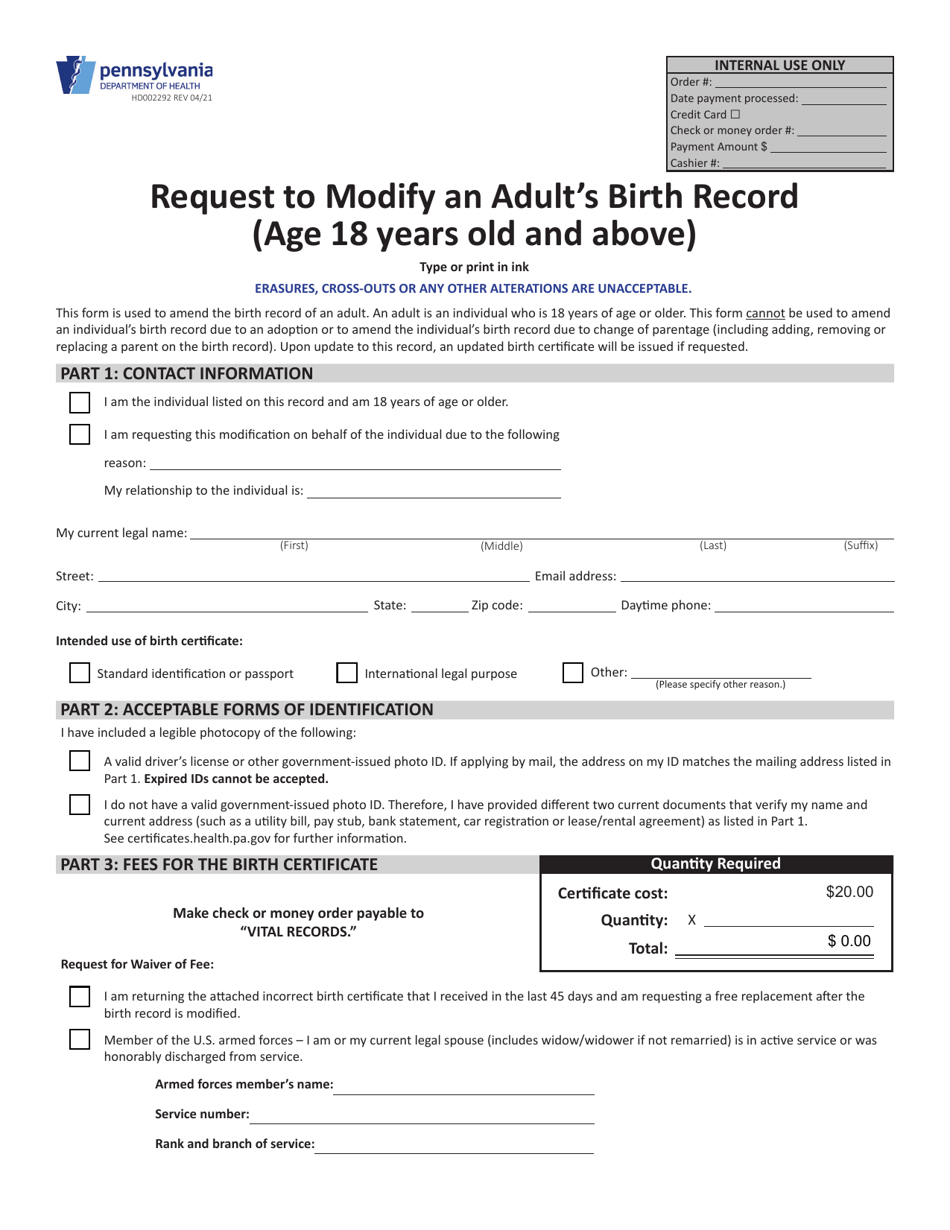 Form HD002292 - Fill Out, Sign Online and Download Fillable PDF ...