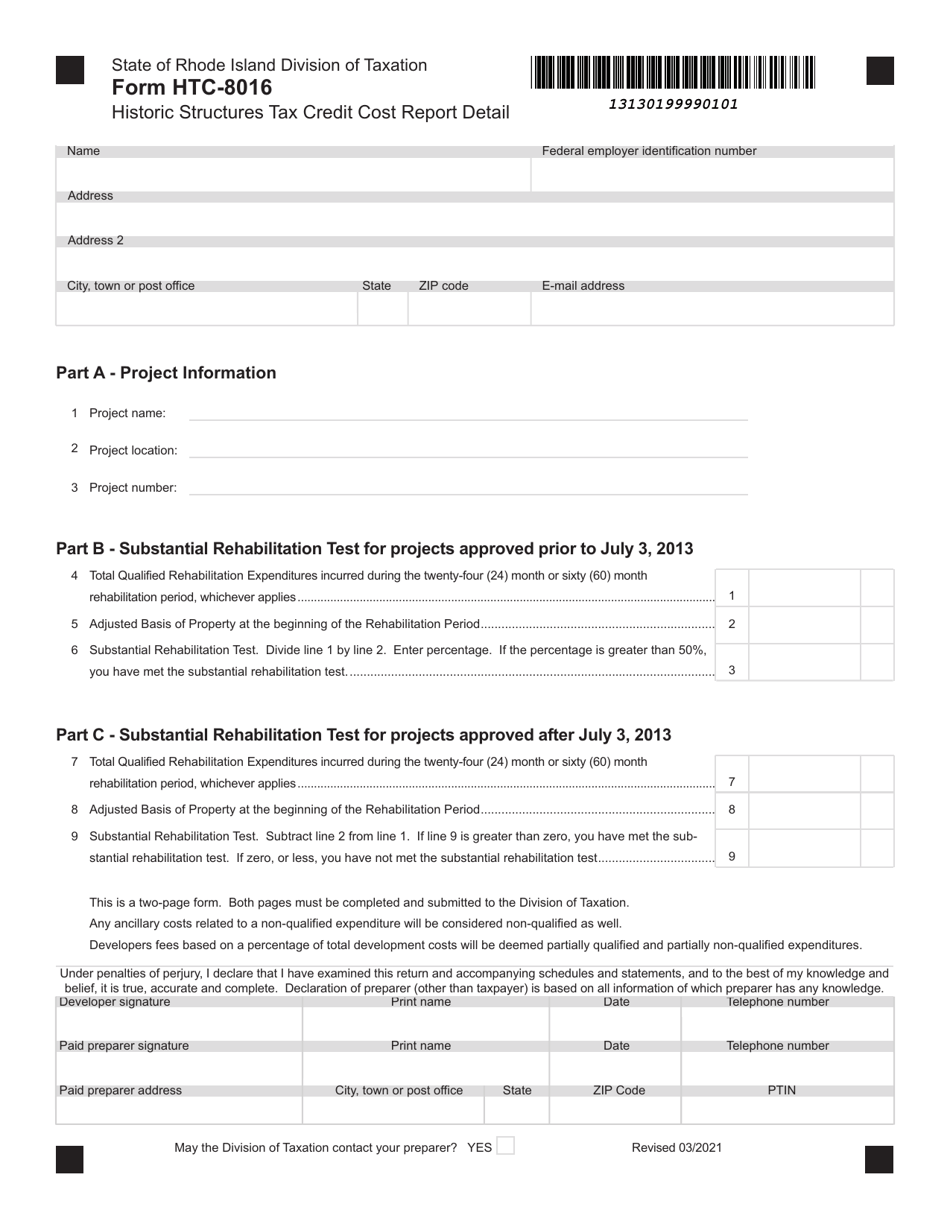 Form HTC-8016 Download Fillable PDF or Fill Online Historic Structures ...