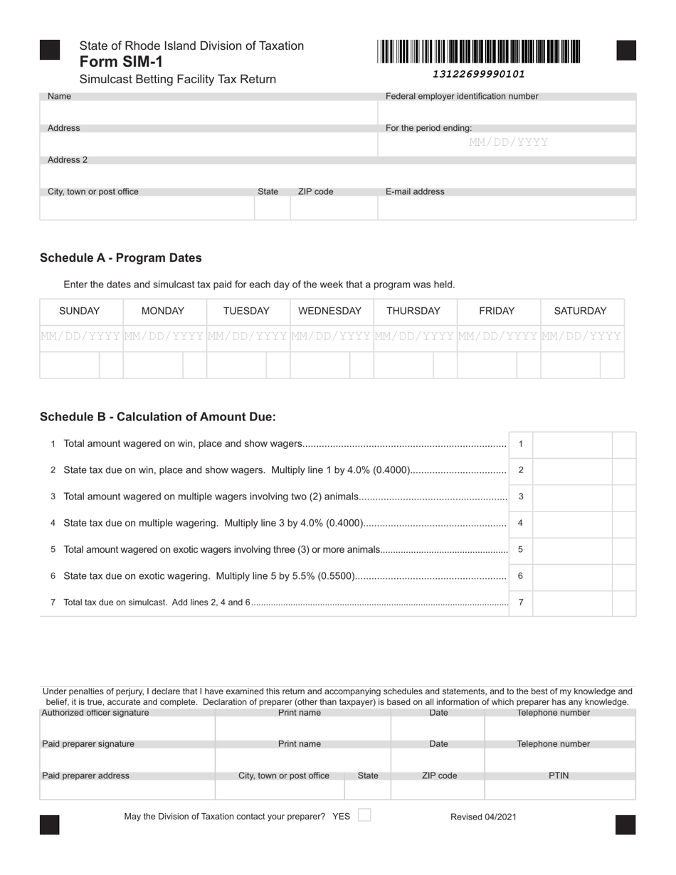 Form SIM-1 - Fill Out, Sign Online and Download Fillable PDF, Rhode ...