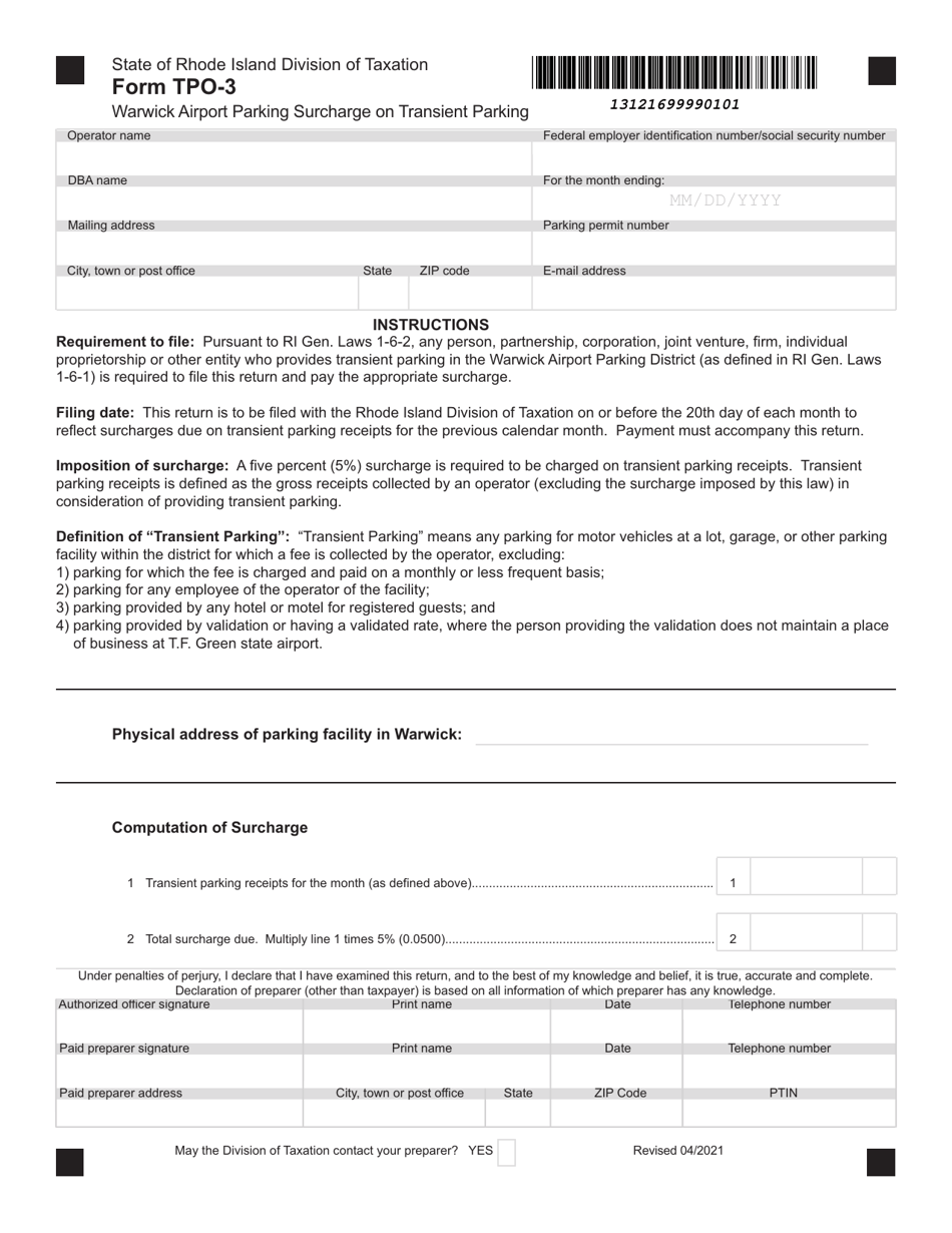 Form TPO-3 - Fill Out, Sign Online and Download Fillable PDF, Rhode ...