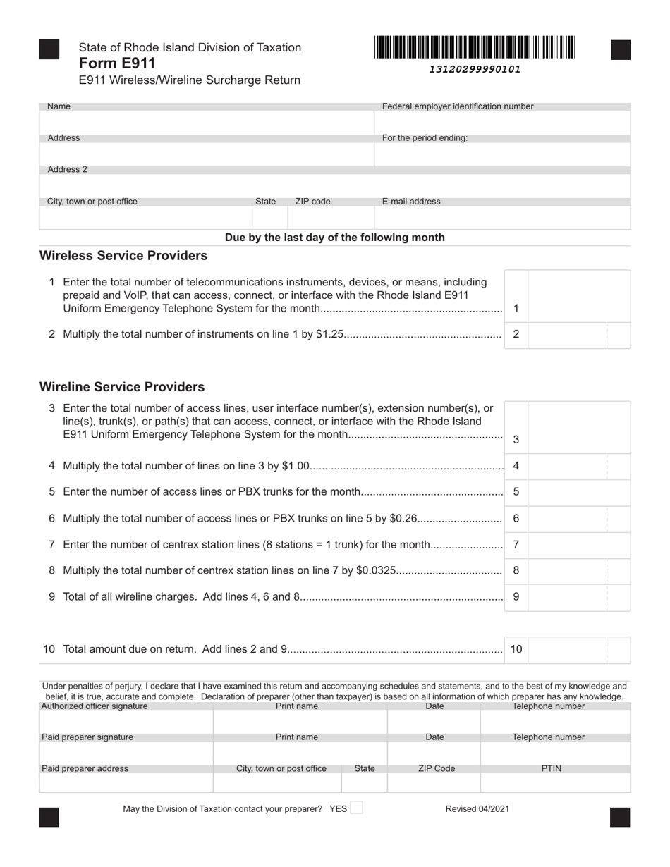 Form E911 - Fill Out, Sign Online and Download Fillable PDF, Rhode ...