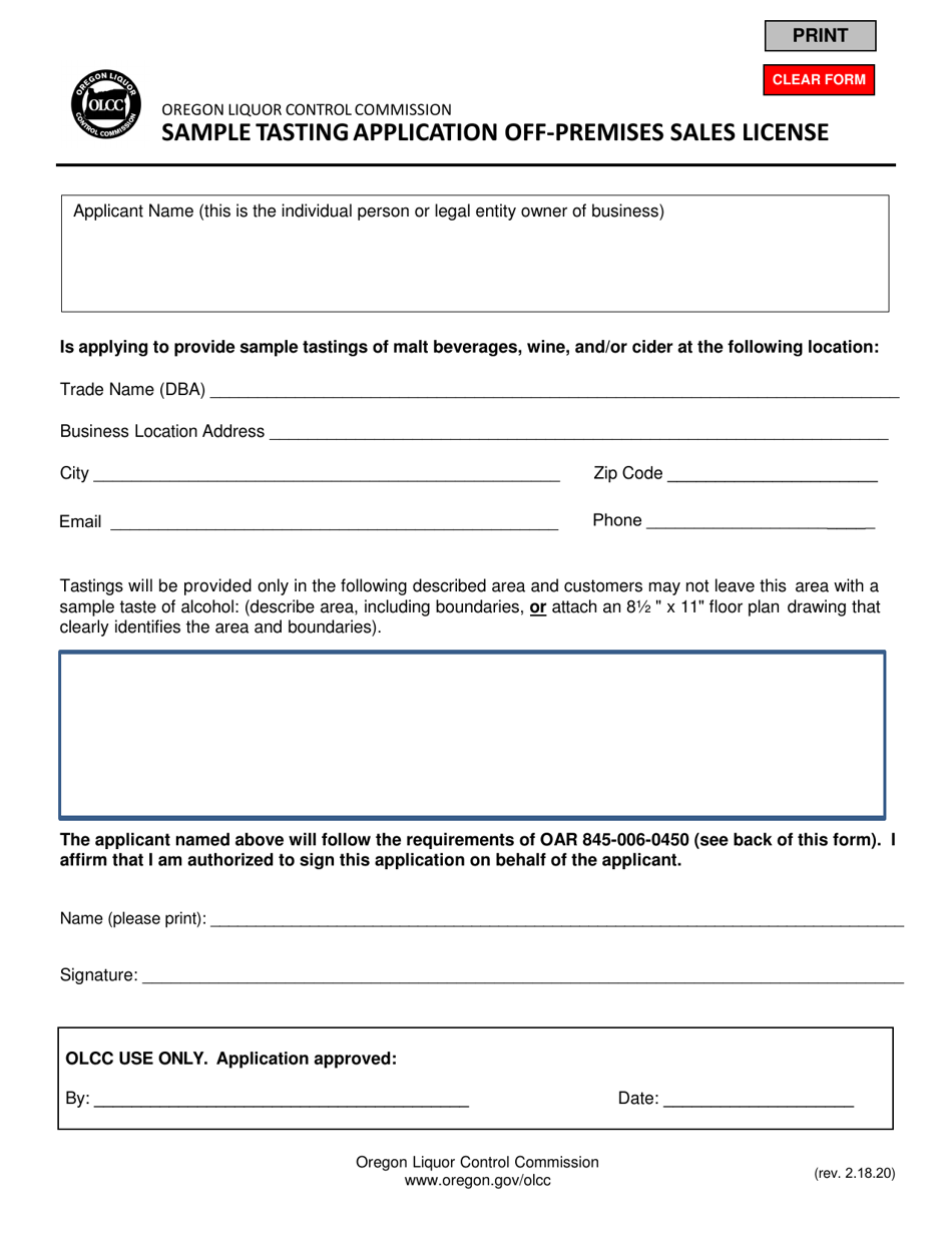 Oregon Sample Tasting Application off-Premises Sales License Download ...