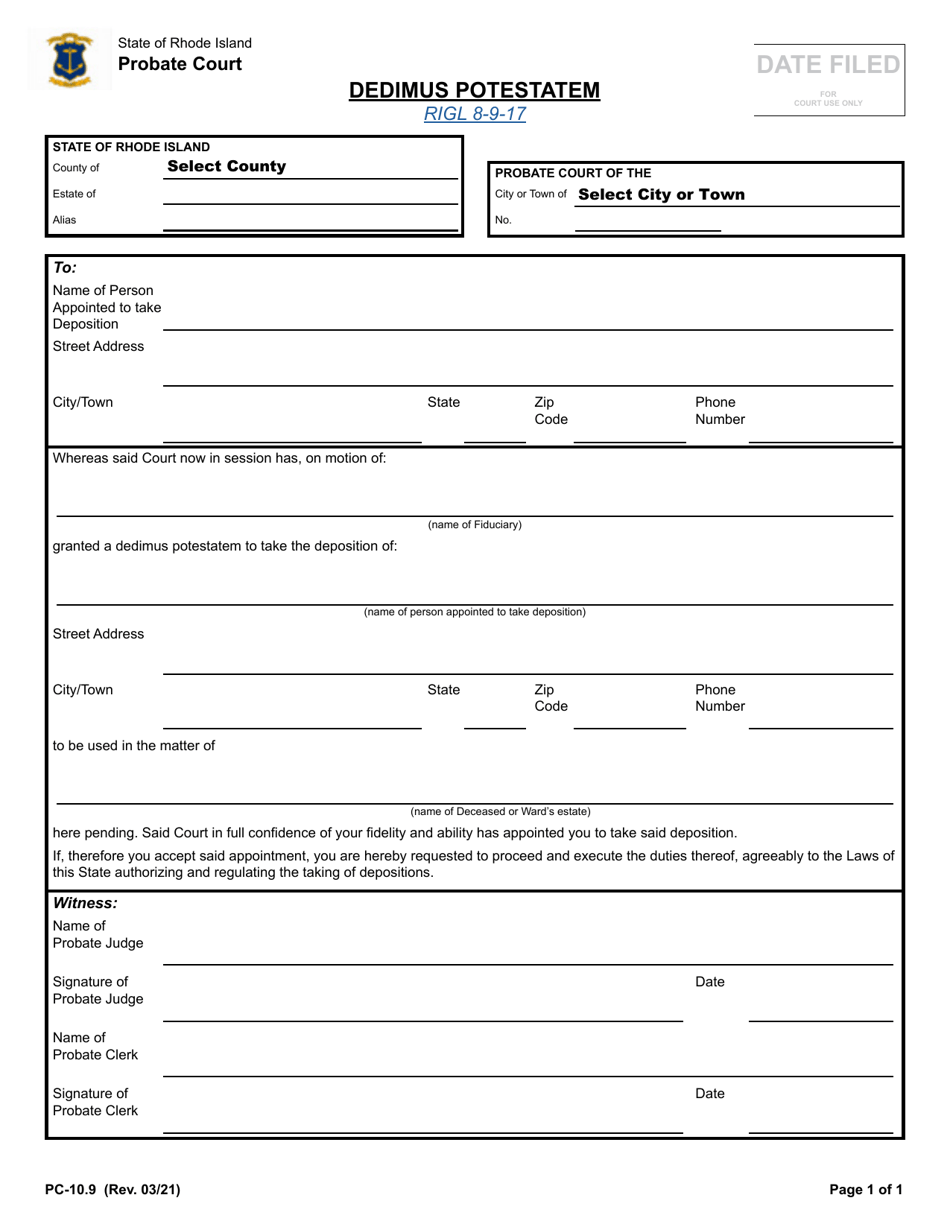 Form PC-10.9 Download Fillable PDF or Fill Online Dedimus Potestatem ...
