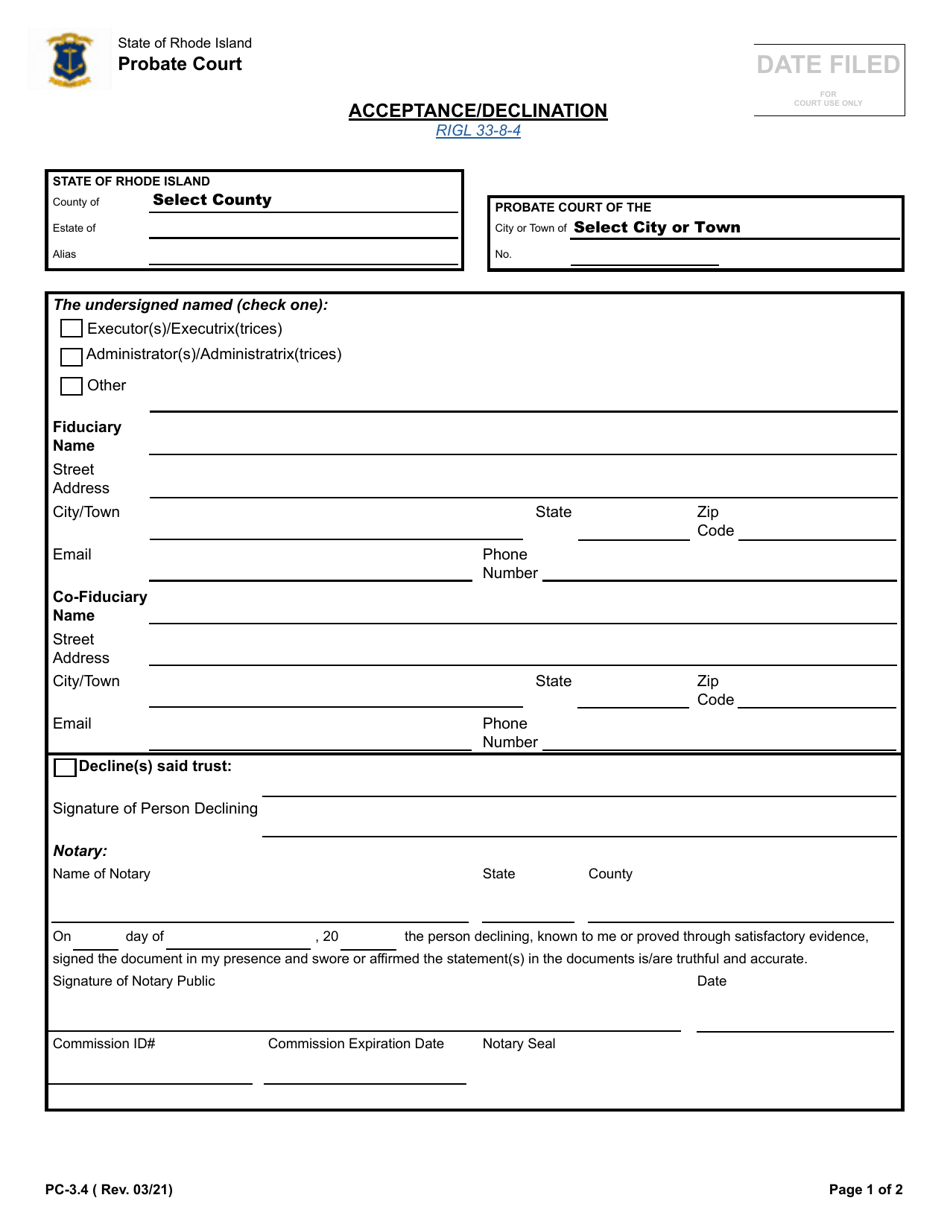 Form PC-3.4 - Fill Out, Sign Online and Download Fillable PDF, Rhode ...