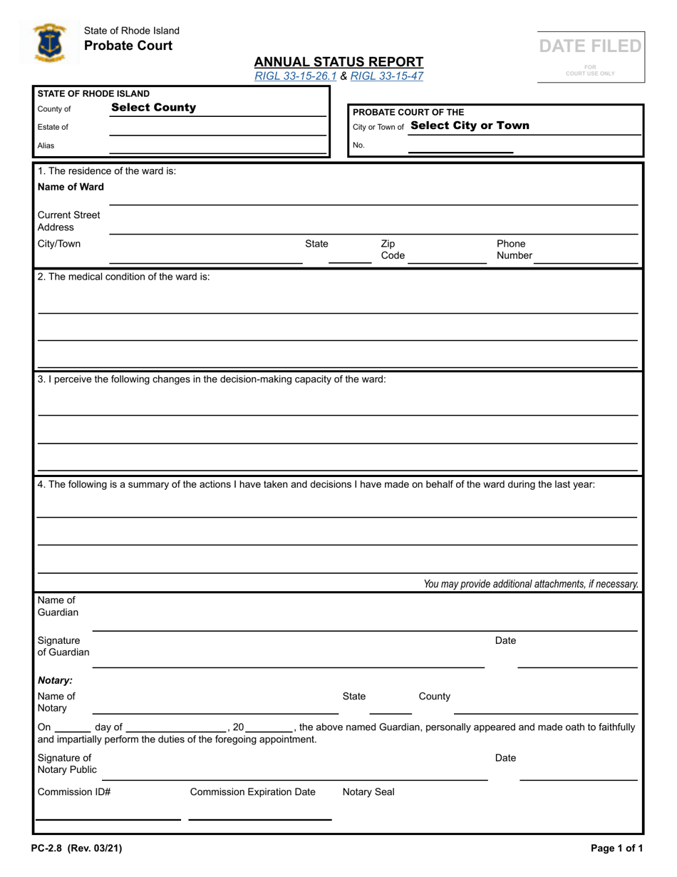 Form PC-2.8 Download Fillable PDF or Fill Online Annual Status Report ...