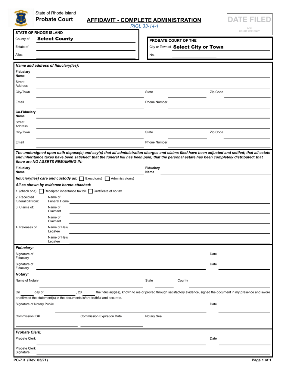 Form PC-7.3 Download Fillable PDF or Fill Online Affidavit - Complete ...