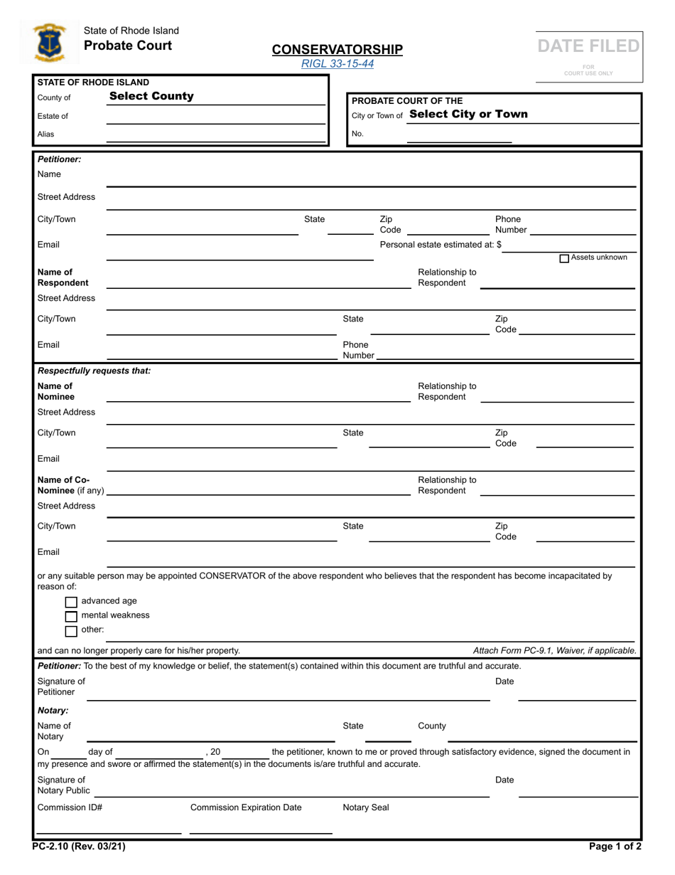 Form PC-2.10 Download Fillable PDF or Fill Online Conservatorship ...