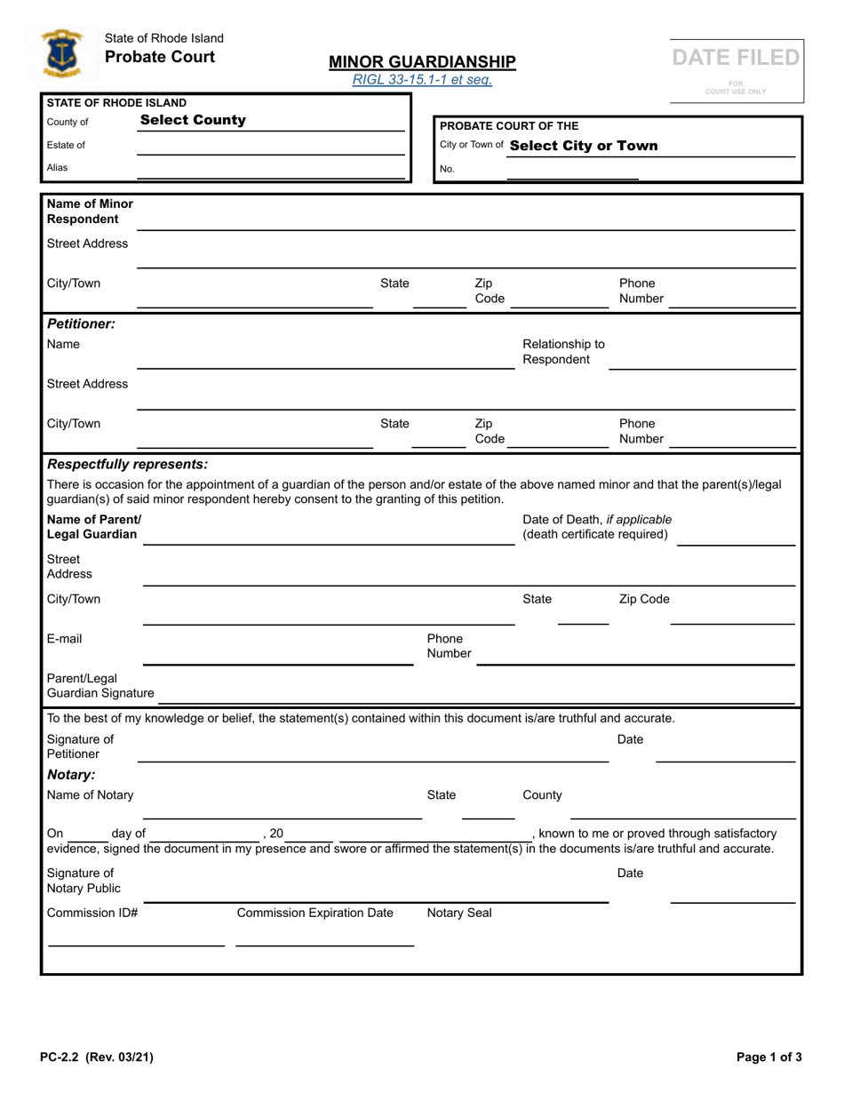 Form PC-2.2 Download Fillable PDF or Fill Online Minor Guardianship, Rhode Island 2017 — 2026 ...