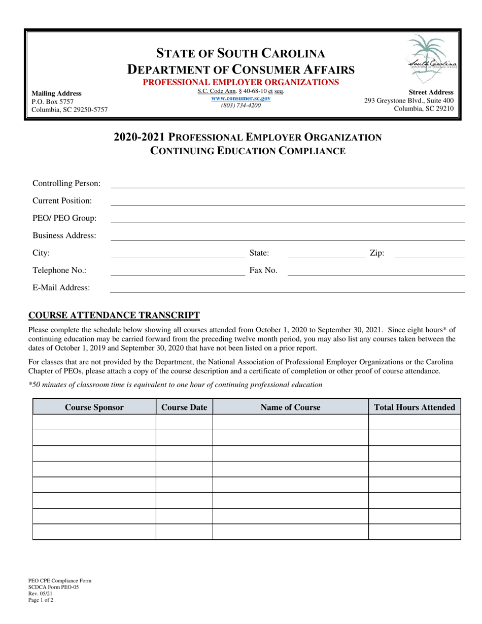 SCDCA Form PEO-05 Download Fillable PDF or Fill Online Professional ...