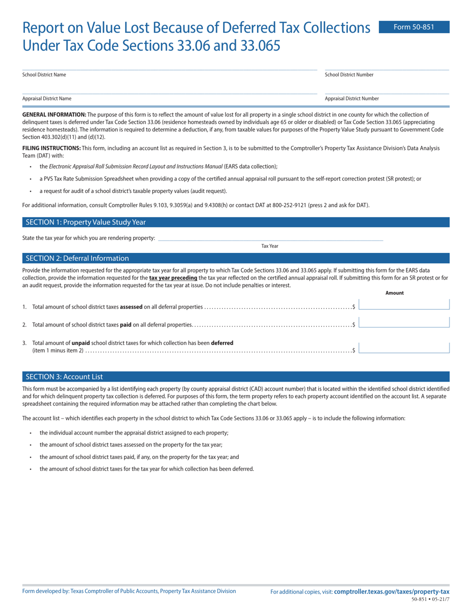 Form 50-851 Download Fillable PDF or Fill Online Report on Value Lost ...