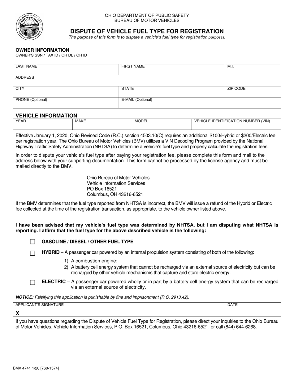 Form BMV4741 - Fill Out, Sign Online and Download Printable PDF, Ohio ...
