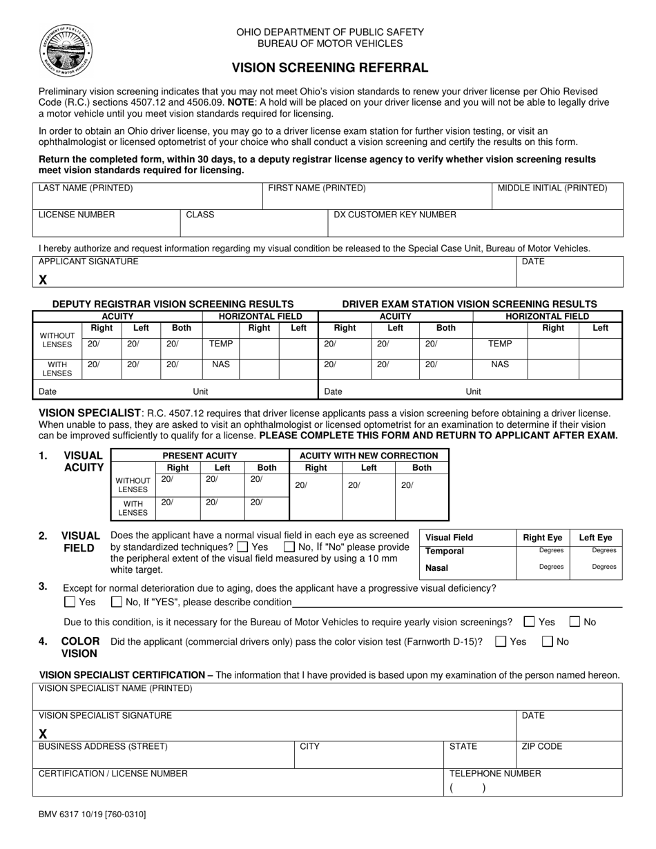 Form BMV6317 - Fill Out, Sign Online and Download Printable PDF, Ohio | Templateroller