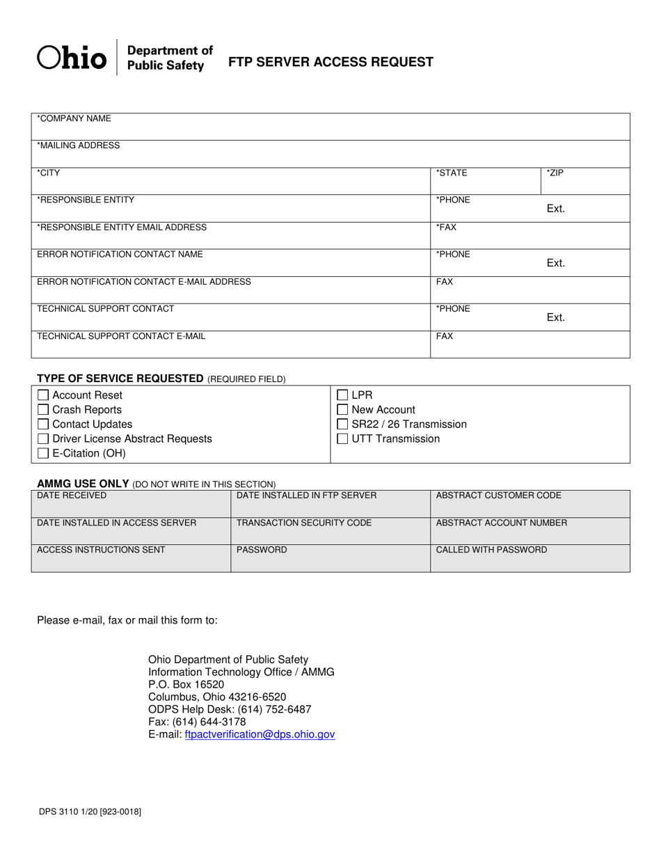 Form DPS3110 - Fill Out, Sign Online and Download Printable PDF, Ohio | Templateroller