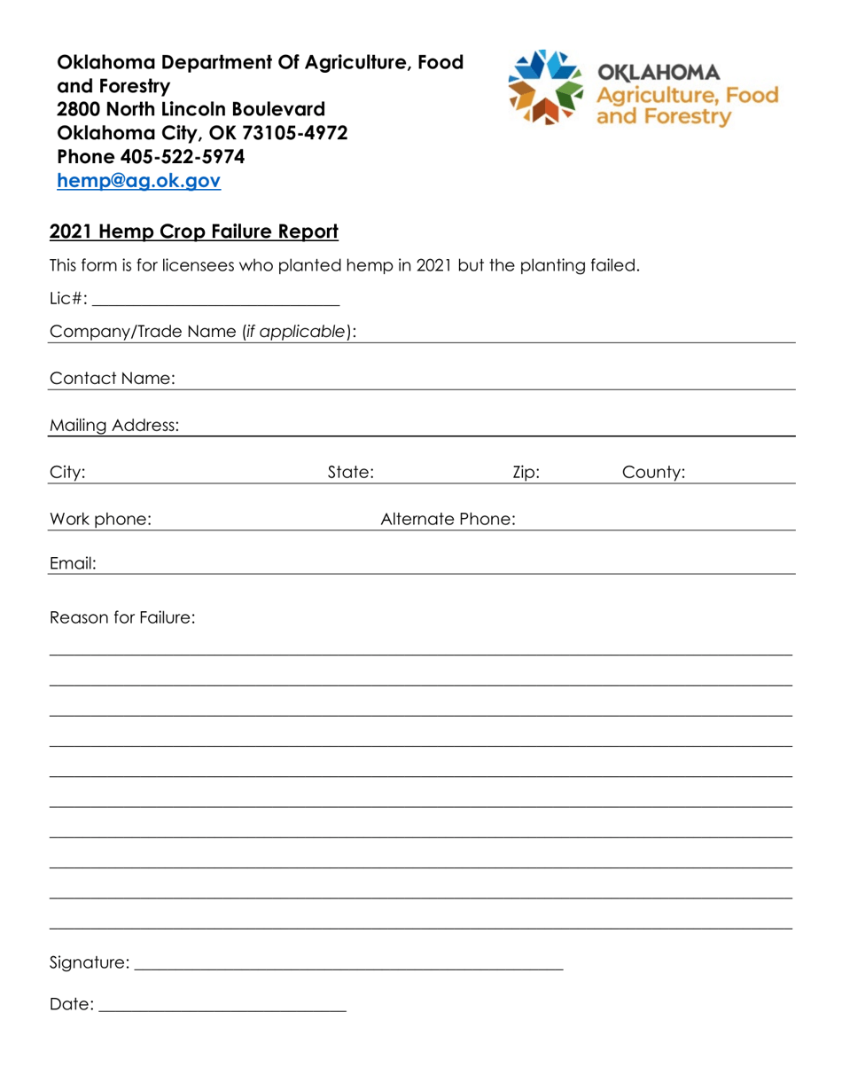 2021 Oklahoma Hemp Crop Failure Report - Fill Out, Sign Online and ...