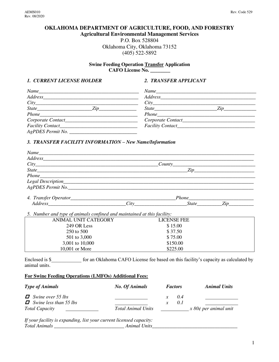 Form AEMS010 Download Printable PDF or Fill Online Swine Feeding ...