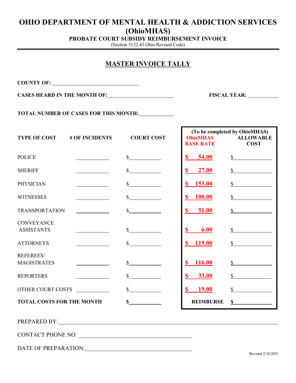 Ohio Master Invoice Tally - Fill Out, Sign Online and Download PDF ...
