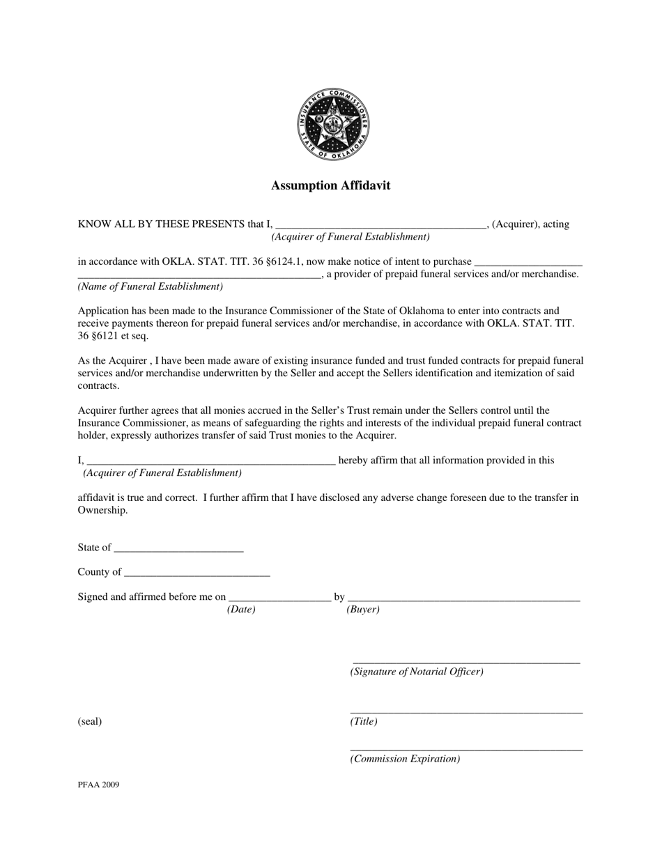 Oklahoma Assumption Affidavit - Fill Out, Sign Online and Download PDF ...