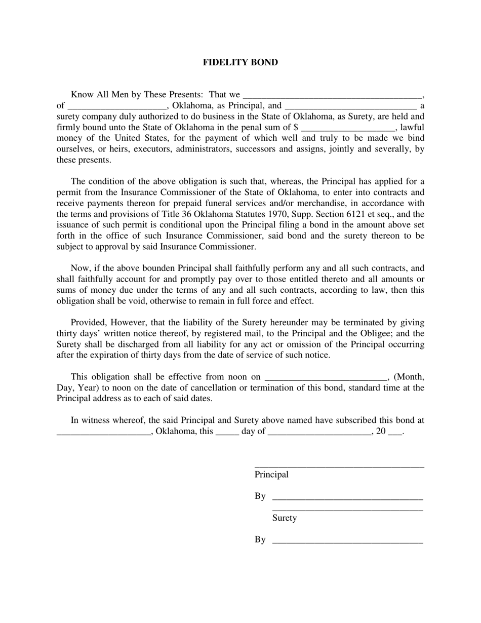 Oklahoma Fidelity Bond - Fill Out, Sign Online and Download PDF | Templateroller