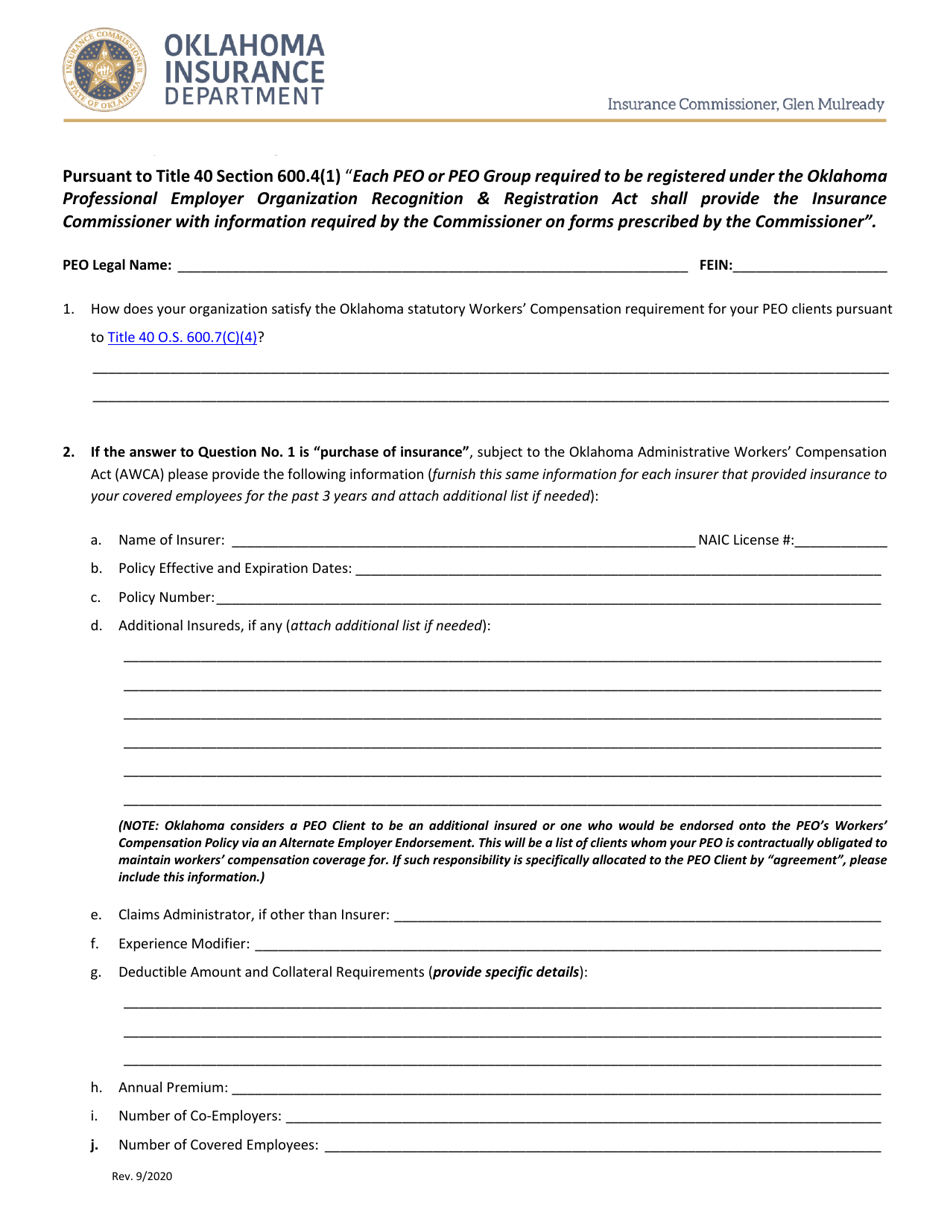 Oklahoma Workers Compensation Questionnaire - Fill Out, Sign Online and ...