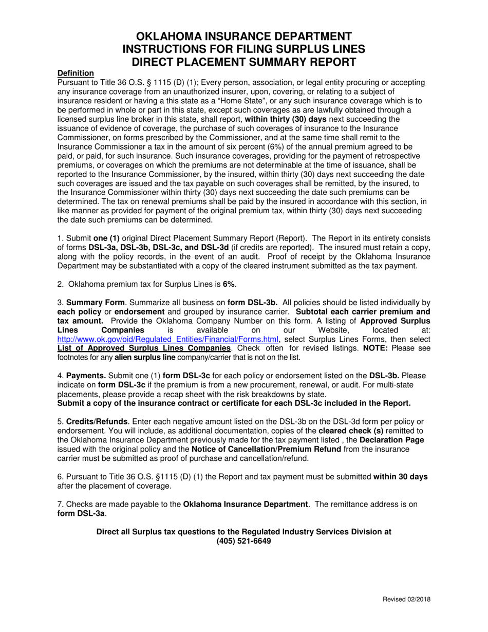 Download Instructions for Form DSL-3A Surplus Lines Insurance Direct ...