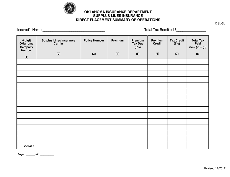 Form DSL-3B - Fill Out, Sign Online and Download Fillable PDF, Oklahoma ...