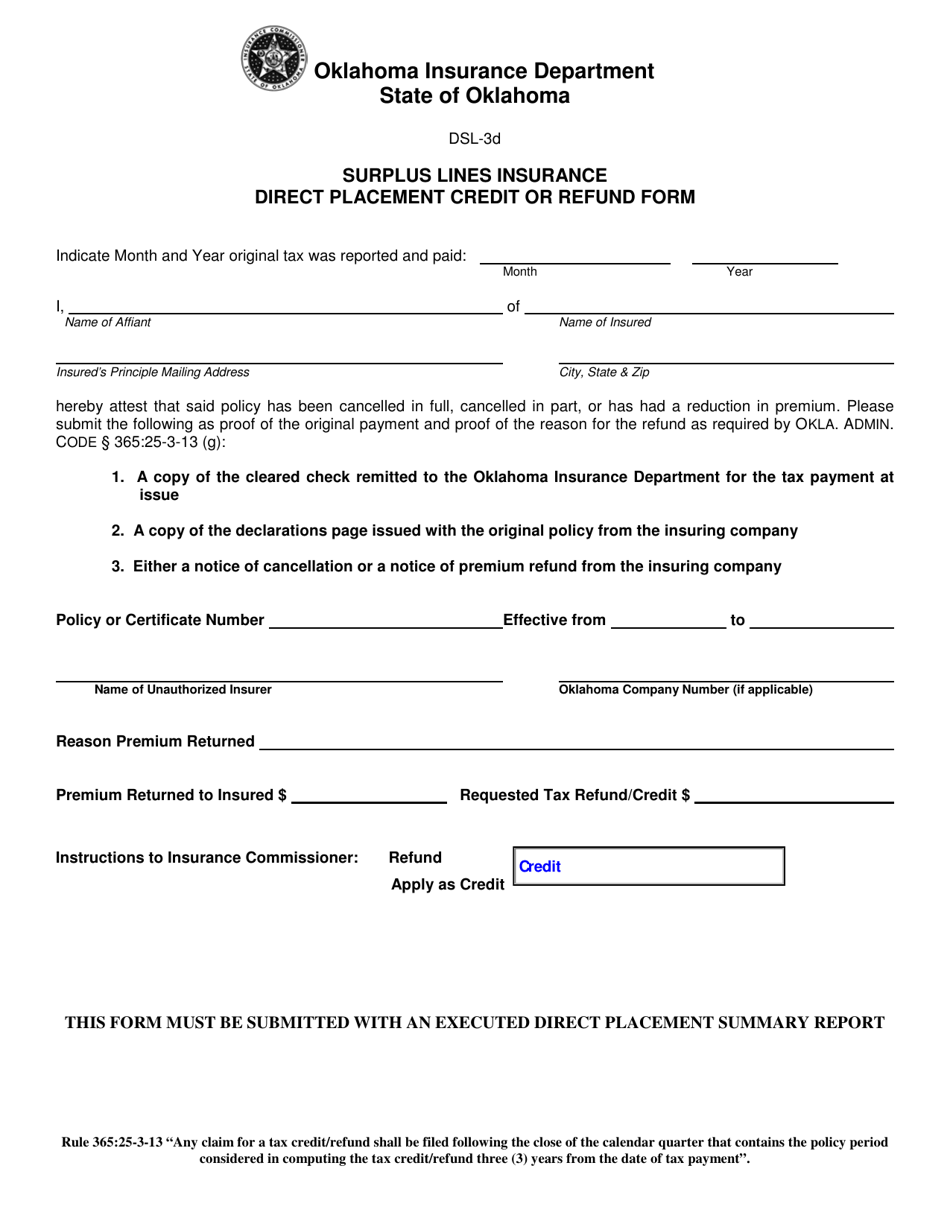 Form DSL-3D - Fill Out, Sign Online and Download Fillable PDF, Oklahoma ...