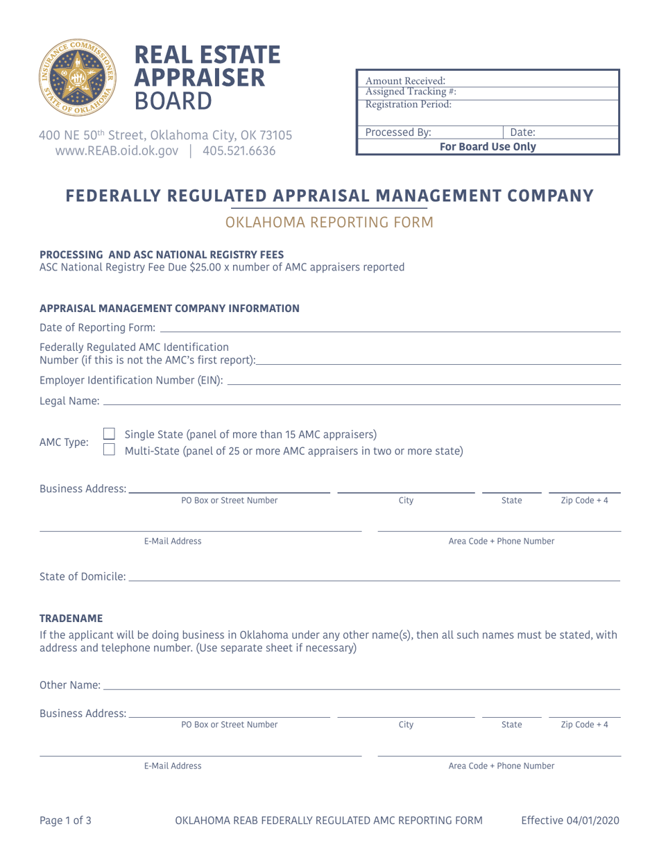 Oklahoma Oklahoma Reporting Form - Federally Regulated Appraisal ...
