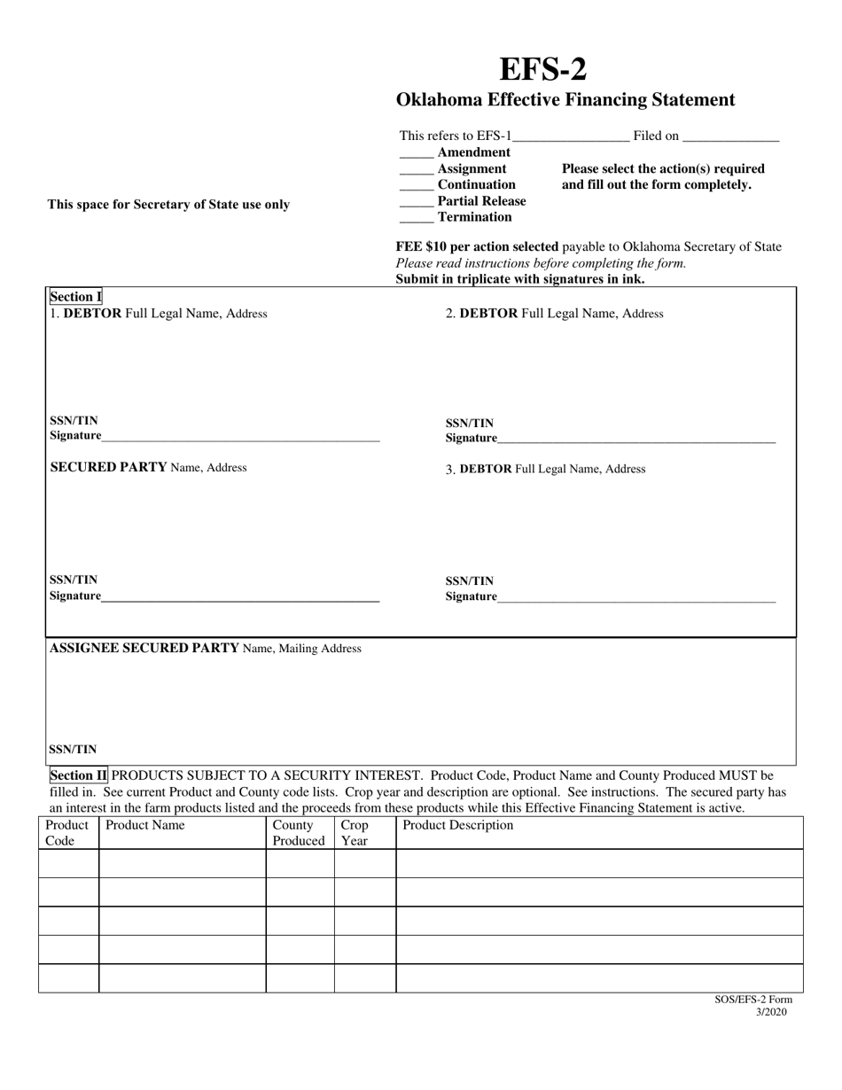 Form EFS-2 - Fill Out, Sign Online and Download Fillable PDF, Oklahoma ...