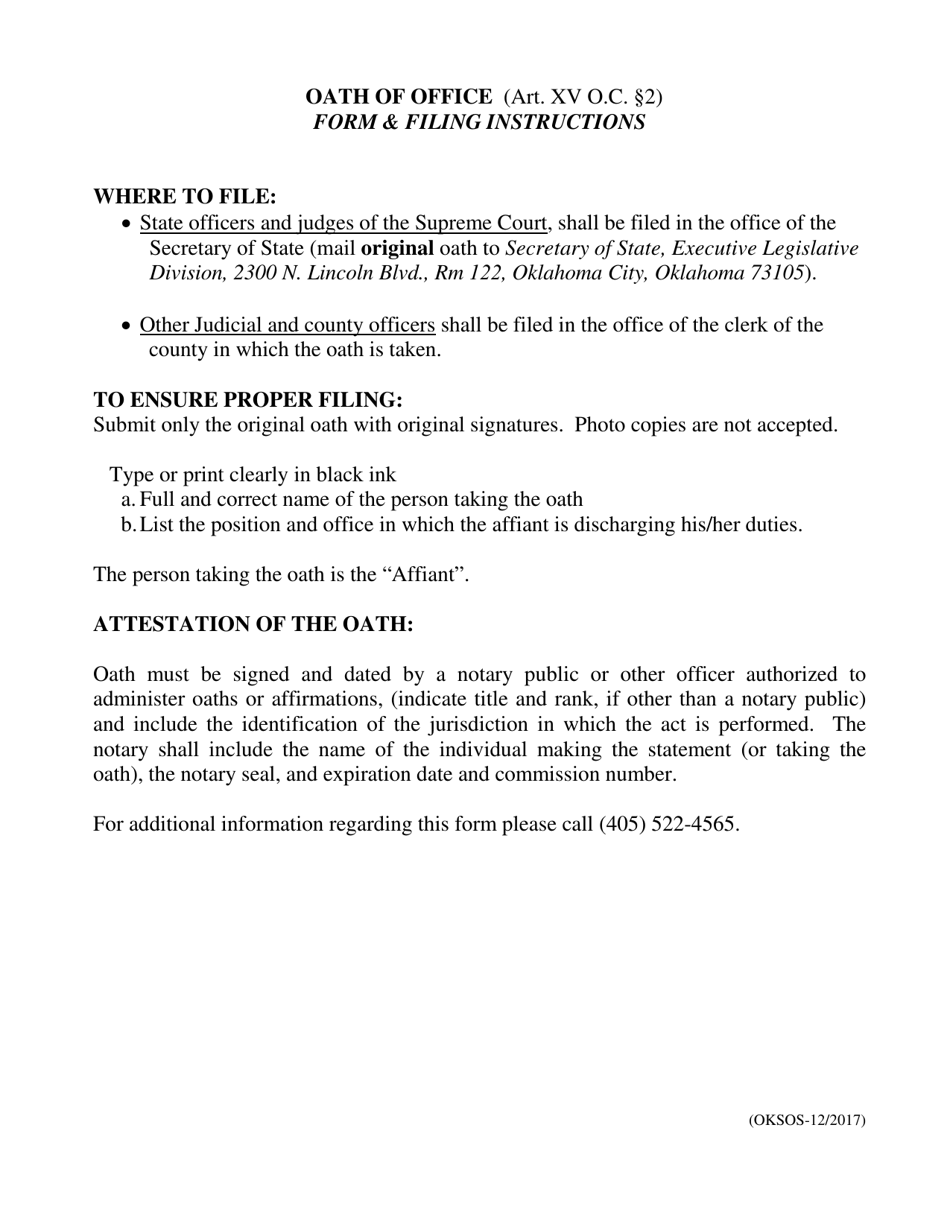 Oklahoma Oath of Office - Fill Out, Sign Online and Download PDF ...