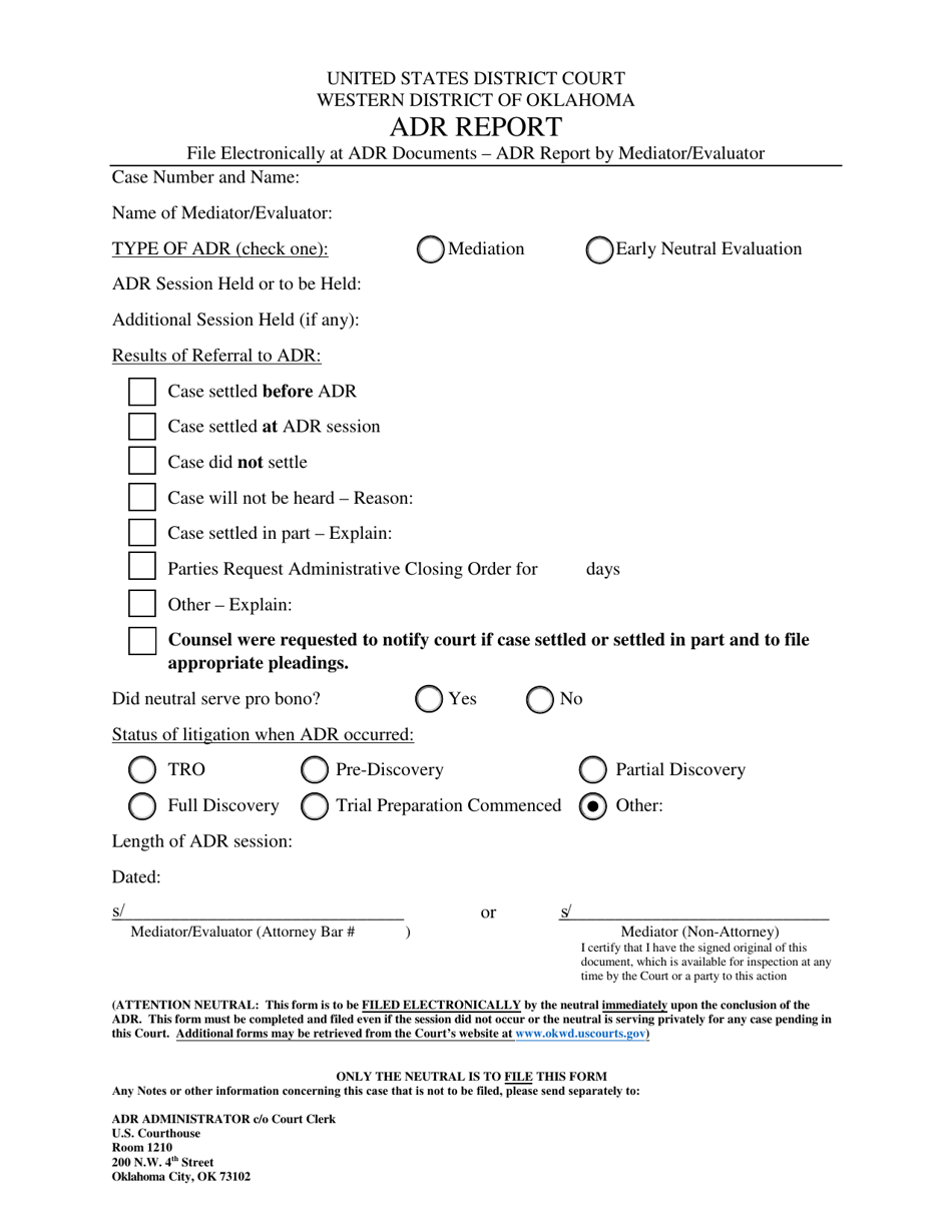 Oklahoma Adr Report - Fill Out, Sign Online and Download PDF ...