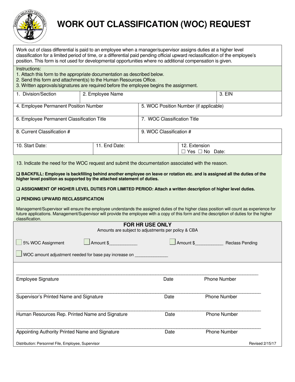 Oregon Work out Classification (Woc) Request - Fill Out, Sign Online ...