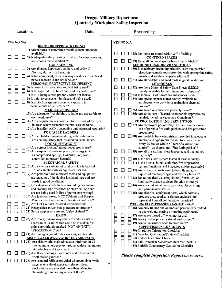 Oregon Quarterly Workplace Safety Inspection - Fill Out, Sign Online ...