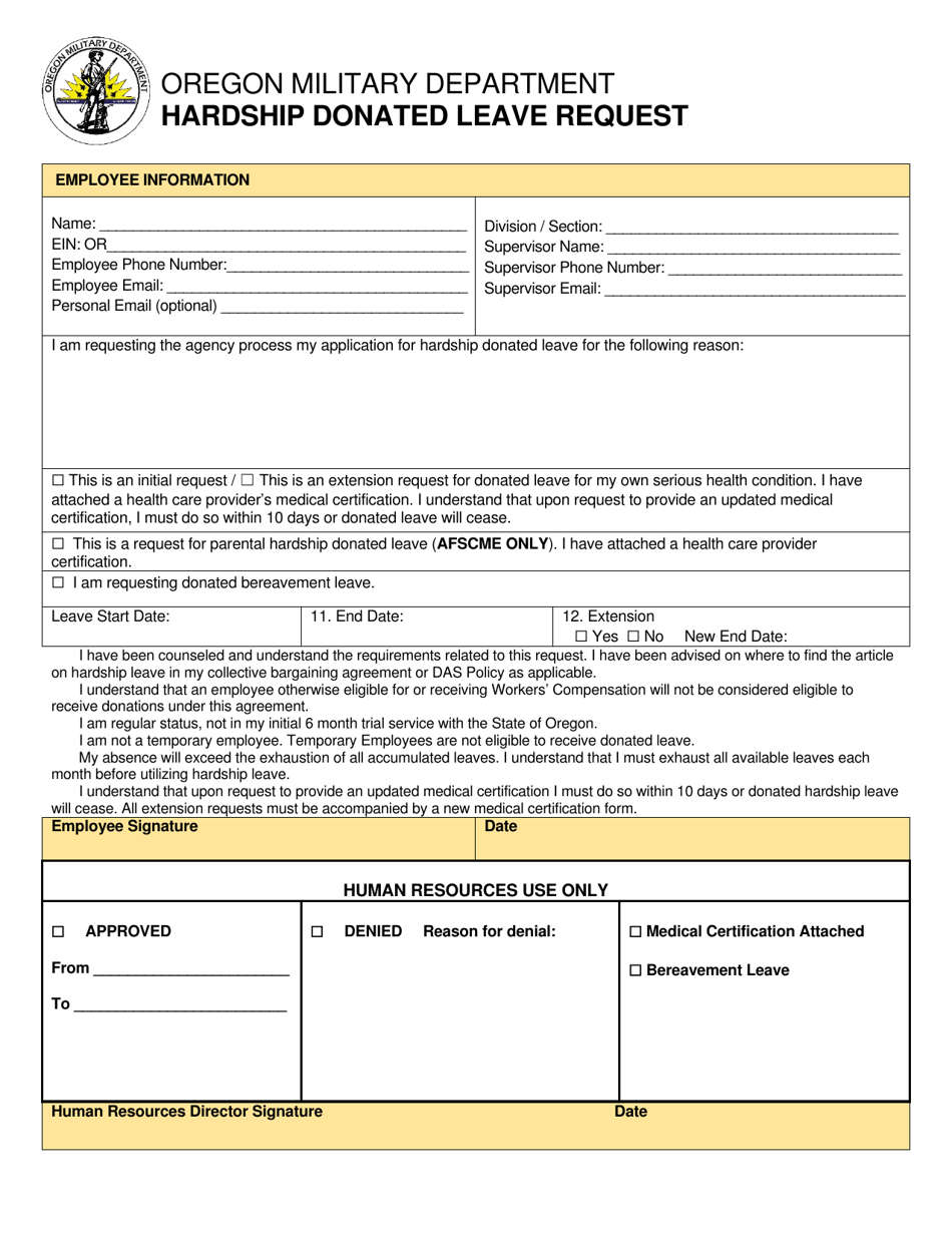 Oregon Hardship Donated Leave Request - Fill Out, Sign Online and ...