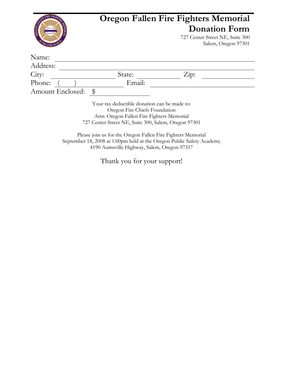 Oregon Oregon Fallen Fire Fighters Memorial Donation Form - Fill Out ...
