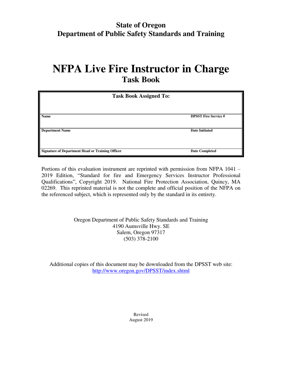 Oregon NFPA Live Fire Instructor in Charge Task Book - Fill Out, Sign ...