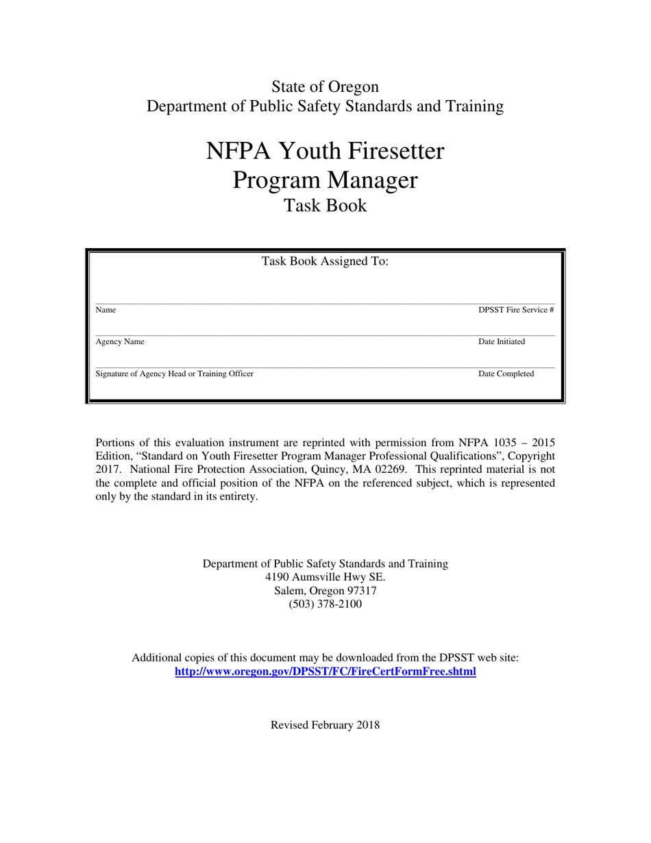 Oregon NFPA Youth Firesetter Program Manager Task Book - Fill Out, Sign ...