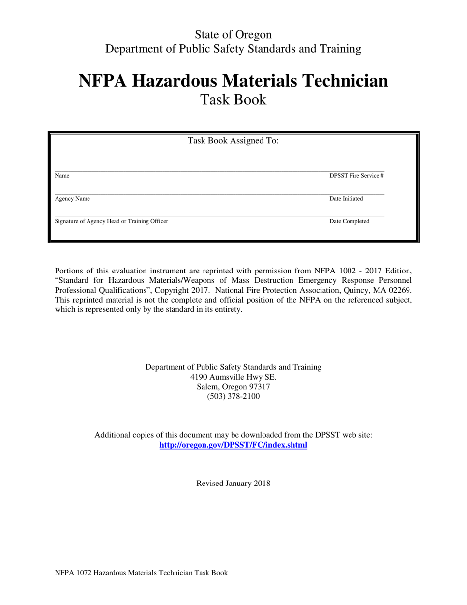 Oregon NFPA Hazardous Materials Technician Task Book - Fill Out, Sign Online and Download PDF ...